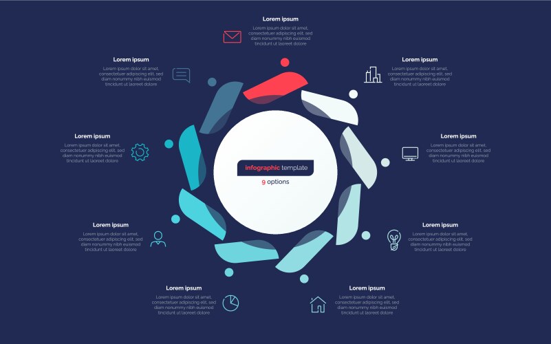 Circle infographic 9 options Royalty Free Vector Image