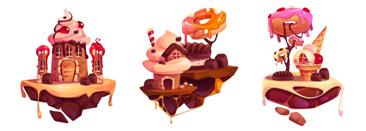 Floating islands flying land pieces for game Vector Image