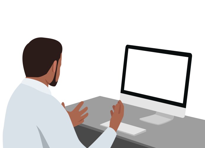 Young man working on a computer view from back Vector Image