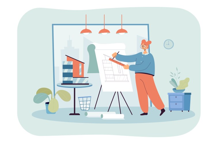 Cartoon architect in office Royalty Free Vector Image