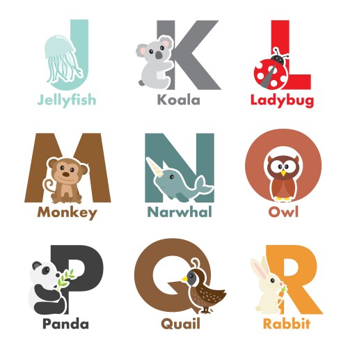 Alphabet with animals a to i Royalty Free Vector Image