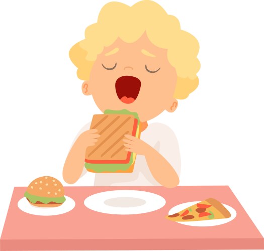 Kid eating fish Royalty Free Vector Image - VectorStock