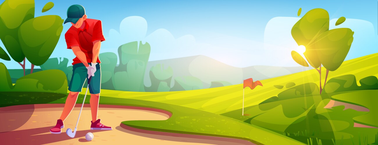 Man golfer on golf course landscape Royalty Free Vector
