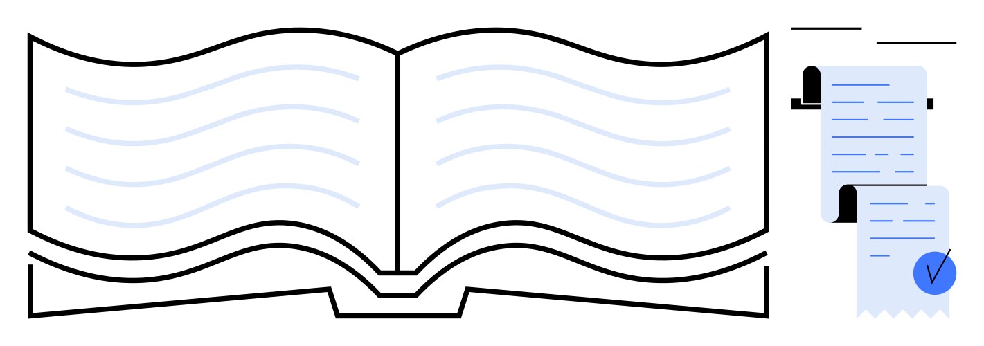Simple outline drawing of an open book with text Vector Image