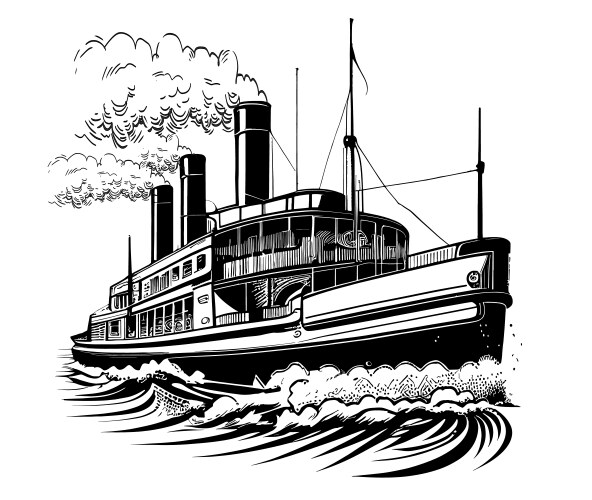 Steamship sketch style Royalty Free Vector Image