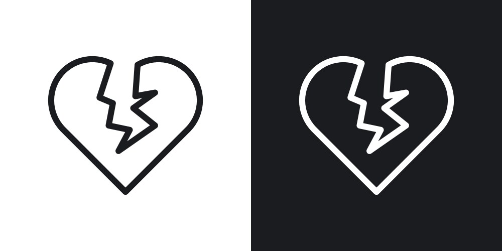 Broken heart icon set with crack symbol Royalty Free Vector