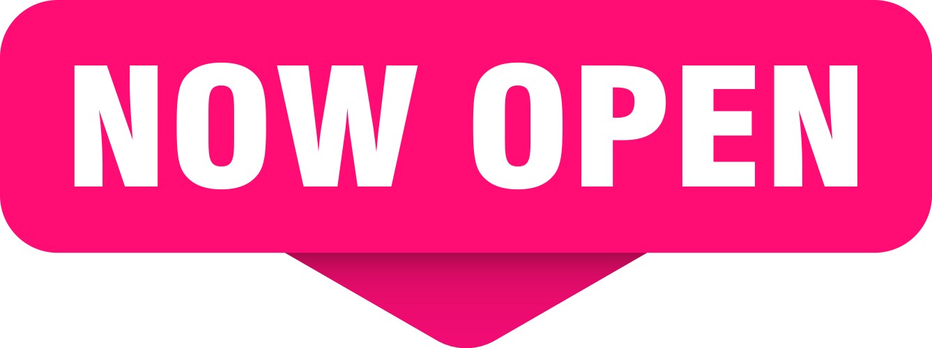 Now open sticker sign on transparent Royalty Free Vector