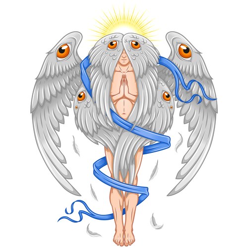 Throne angel of christian theology with six wings Vector Image