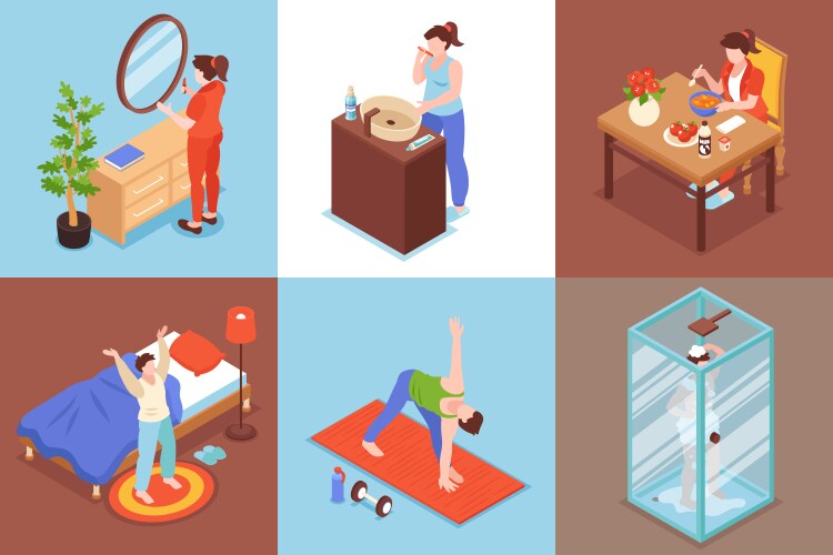 Morning routine men set Royalty Free Vector Image