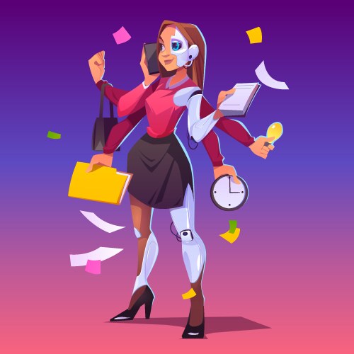 Multitasking business woman with many hands Vector Image