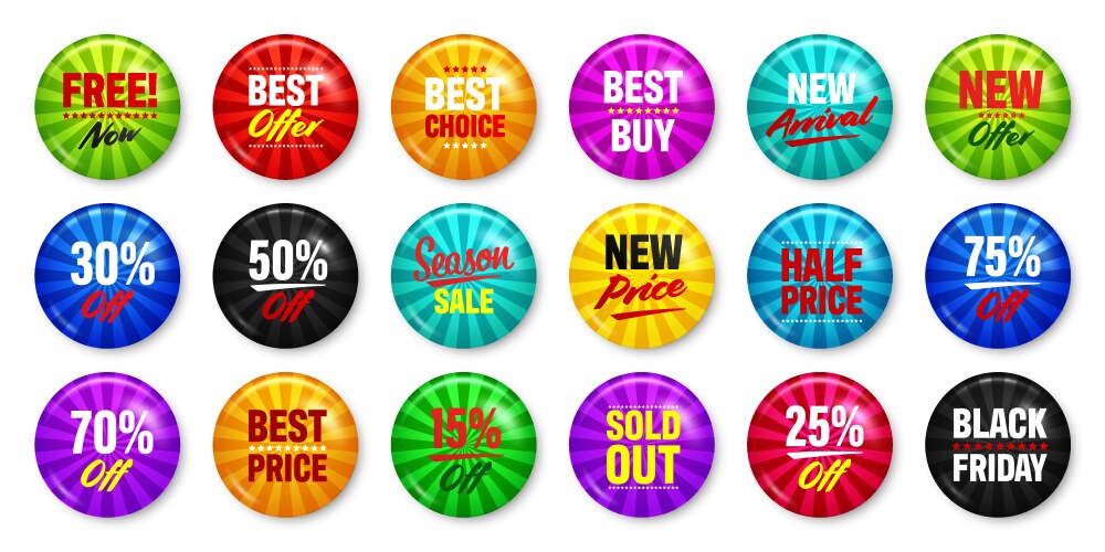 Realistic funky badges with text product Vector Image