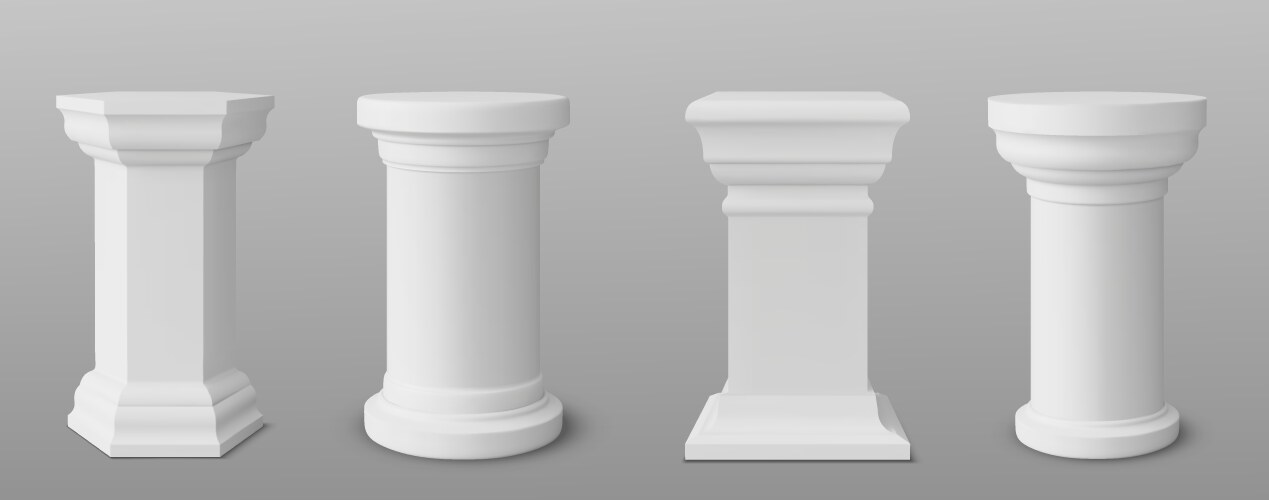 Square hexagon and round white columns podium Vector Image