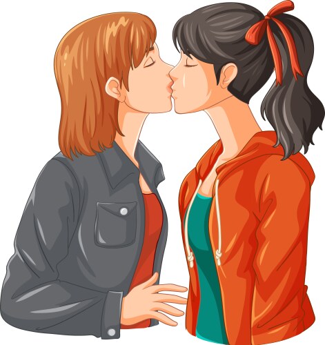 Happy Lesbian Couple Covered In Lgbt Flag Vector Image