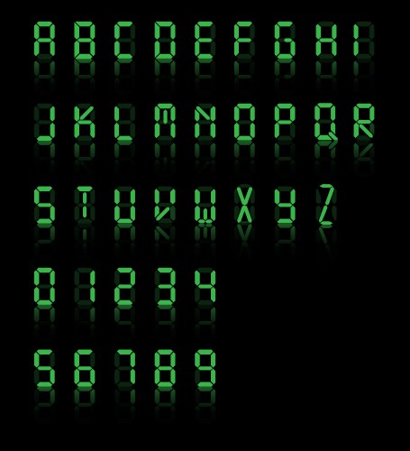 Digital led font alphabet letters and numbers Vector Image