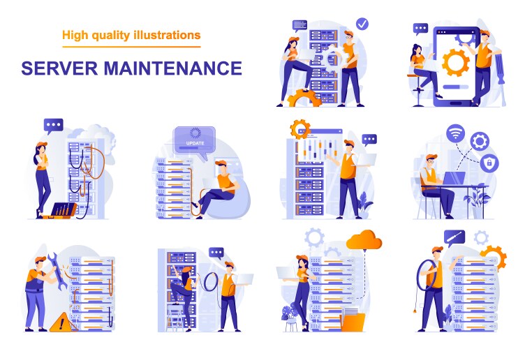 Server maintenance banners set Royalty Free Vector Image
