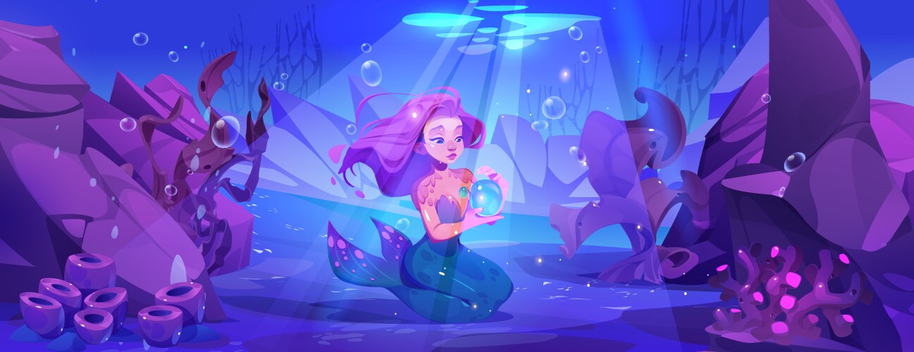 Mermaid sitting on sea bottom Royalty Free Vector Image