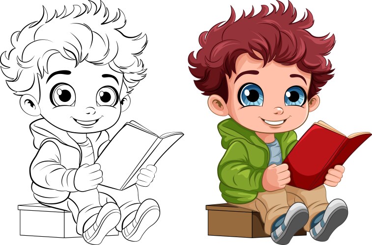 Boy reading a book Royalty Free Vector Image - VectorStock