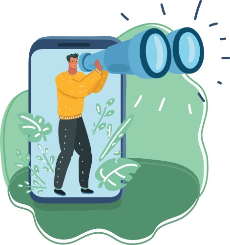 Cartoon man looking through binoculars Royalty Free Vector