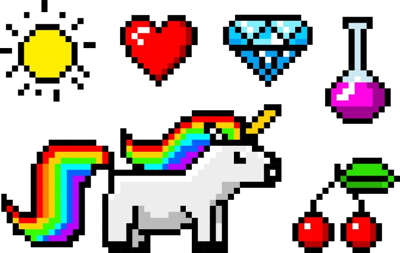 Pixel art set - 8 bit green Royalty Free Vector Image