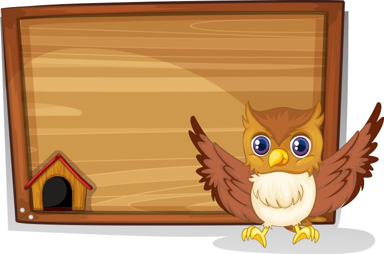 Adorable cartoon owl perched on blank signboards Vector Image