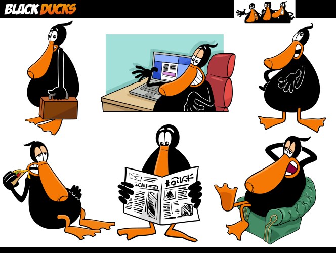 Cartoon black duck animal character speaking Vector Image