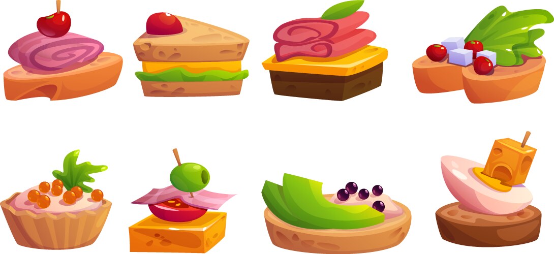 Appetizer food various snacks buffet products Vector Image