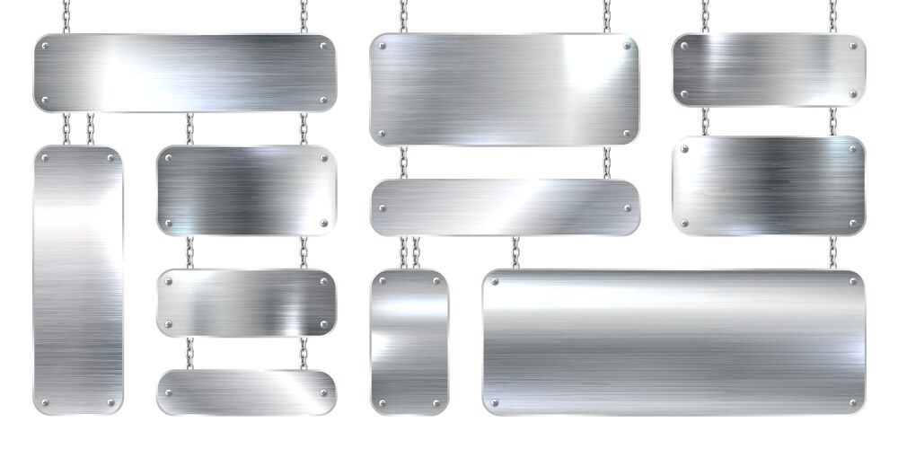 Realistic shiny metal banners set brushed steel Vector Image