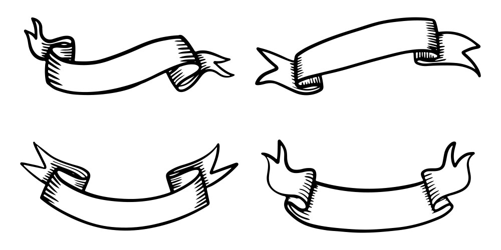 Set hand drawn doodle ribbon banner Royalty Free Vector