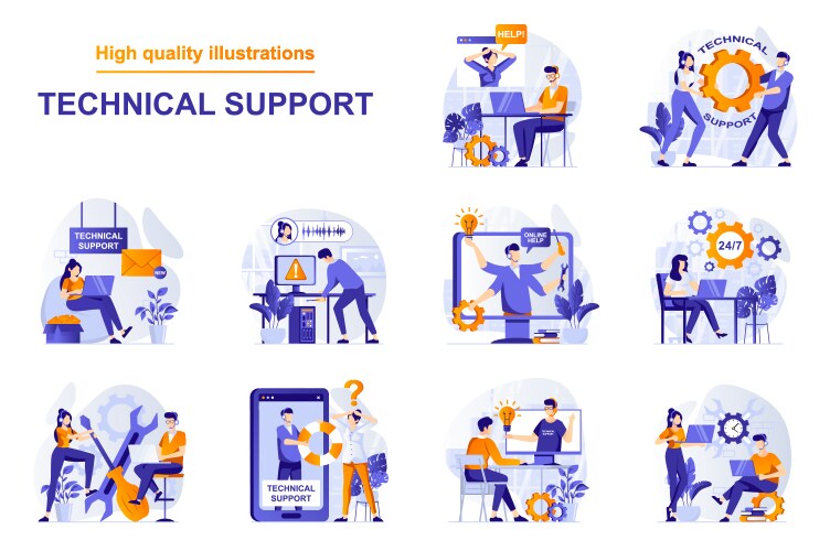 Technical support web concept with people scenes Vector Image
