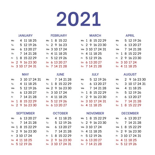 Pocket calendar layout for 2021 year Royalty Free Vector