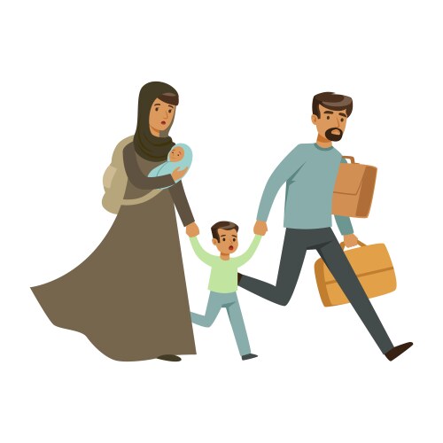 Poverty poor family with baby refugees worried Vector Image