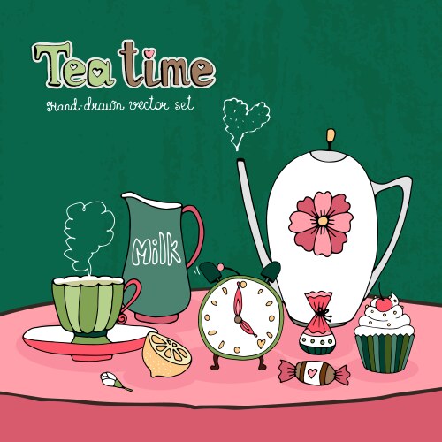 Set of hand drawn teatime design elements Vector Image