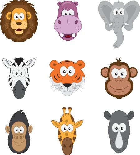 Monkey smiley faces set Royalty Free Vector Image