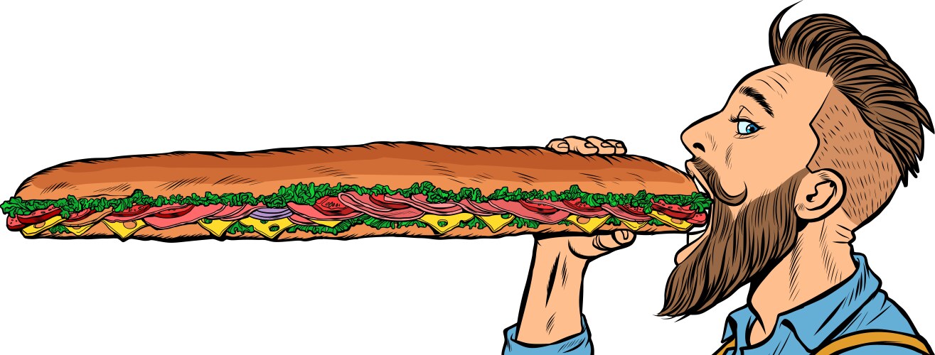 Hipster man eating burger Royalty Free Vector Image