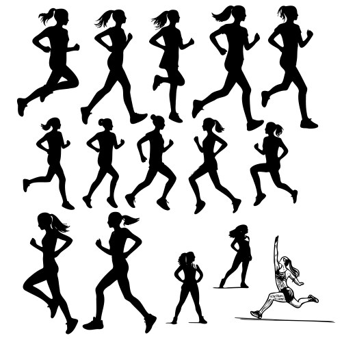 Series of silhouettes women running Royalty Free Vector