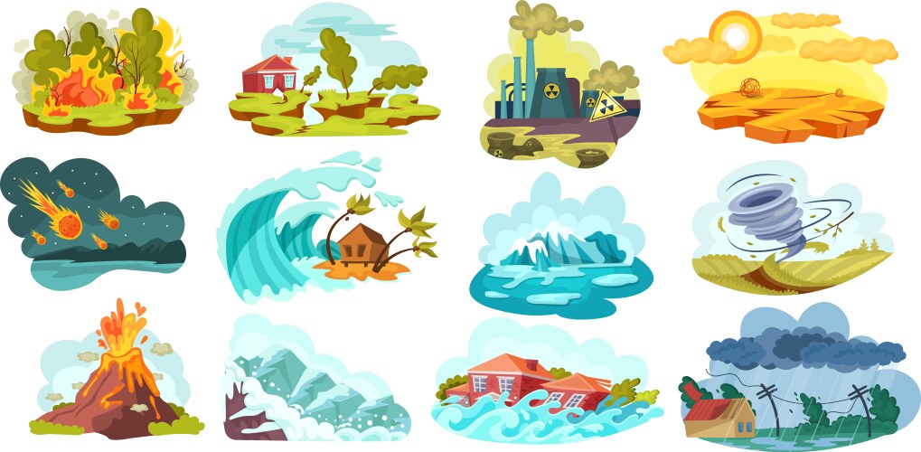 Natural disaster isometric set Royalty Free Vector Image