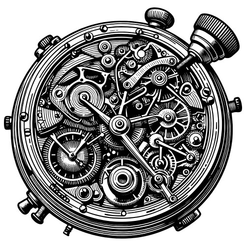 Old wristwatch with a complex mechanism sketch Vector Image