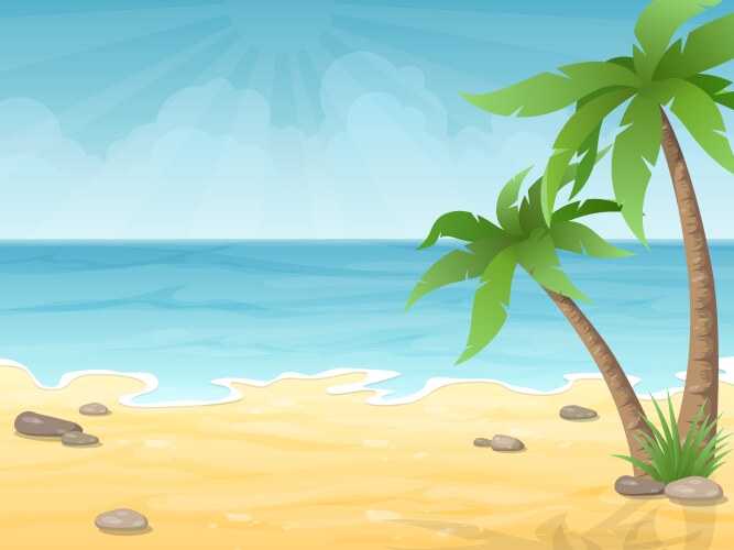 Tropical beach with parasol and palm trees Vector Image