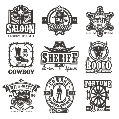 Cowboy & Wild West Labels & Badges Vector Image