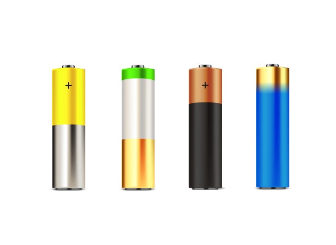 Different size realistic batteries set isolated Vector Image