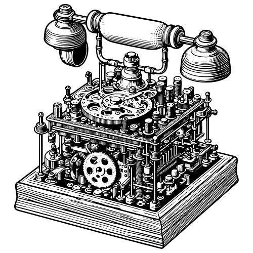 An old landline telephone complex mechanism Vector Image