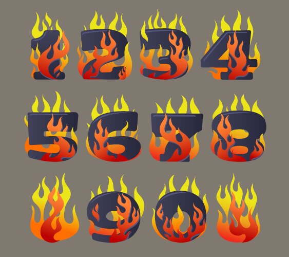 Flame number font Royalty Free Vector Image - VectorStock