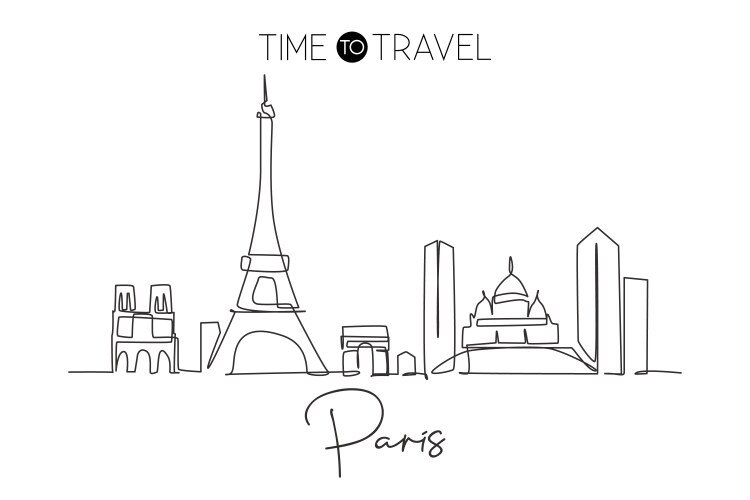 Paris city one line drawing background Royalty Free Vector