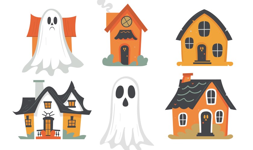 Six cartoon houses transformed into ghostly Vector Image