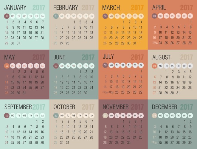 Colorful calendar for 2021 year week starts Vector Image