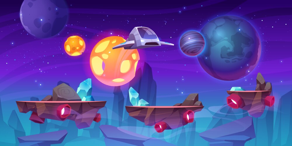 Space game level background with platforms Vector Image