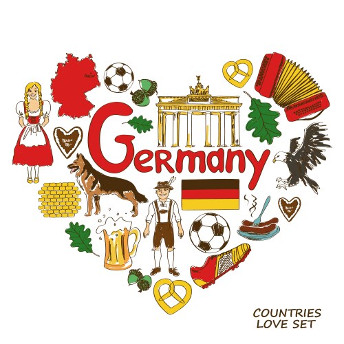 Germany travel heart set Royalty Free Vector Image