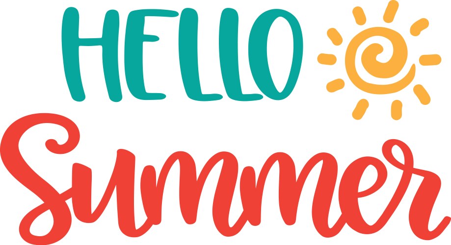 Bright hello summer lettering with sun and sea Vector Image