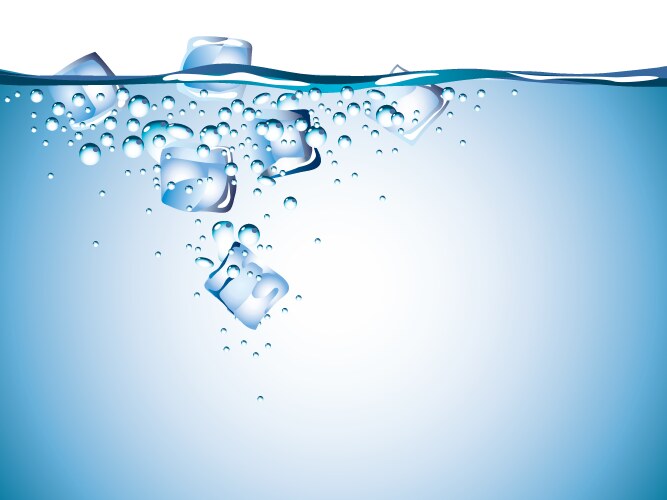 Ice cubes falling into glass of water 3d Vector Image