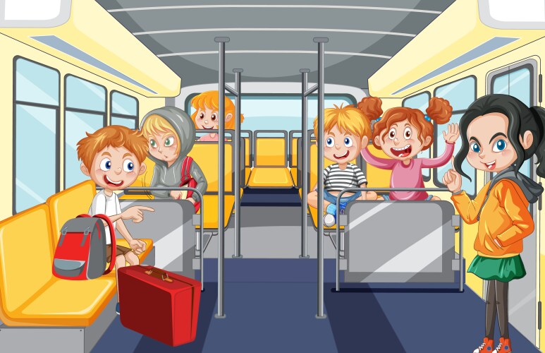 Inside bus with people cartoon Royalty Free Vector Image